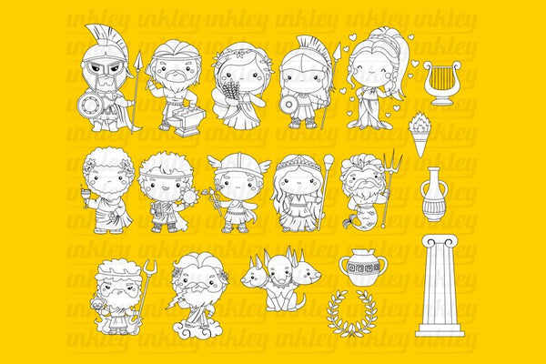 Black and White Greek Gods Clipart - Greek Clip Art – inkleystudio
