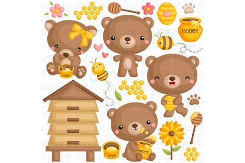 Honey Bear Clipart - Cute Animal Clip Art – inkleystudio