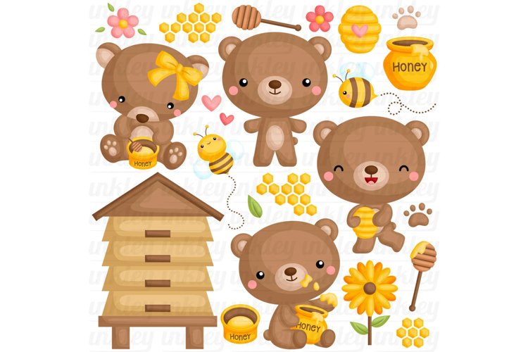 Honey Bear Clipart - Cute Animal Clip Art – inkleystudio