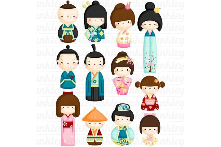 Japan Kokeshi Dolls Clipart - Culture Clip Art – inkleystudio