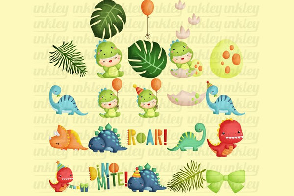 Watercolor Jurassic Animal Clipart - Cute Dinosaur Clipart – inkleystudio