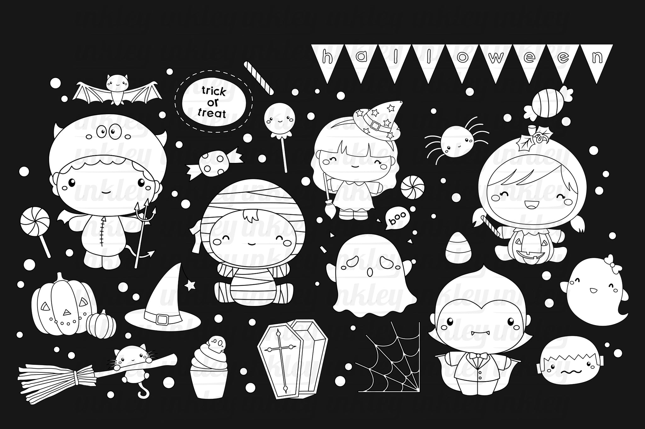 Halloween Costume Clipart - Cute Monster Clip Art Coloring – inkleystudio