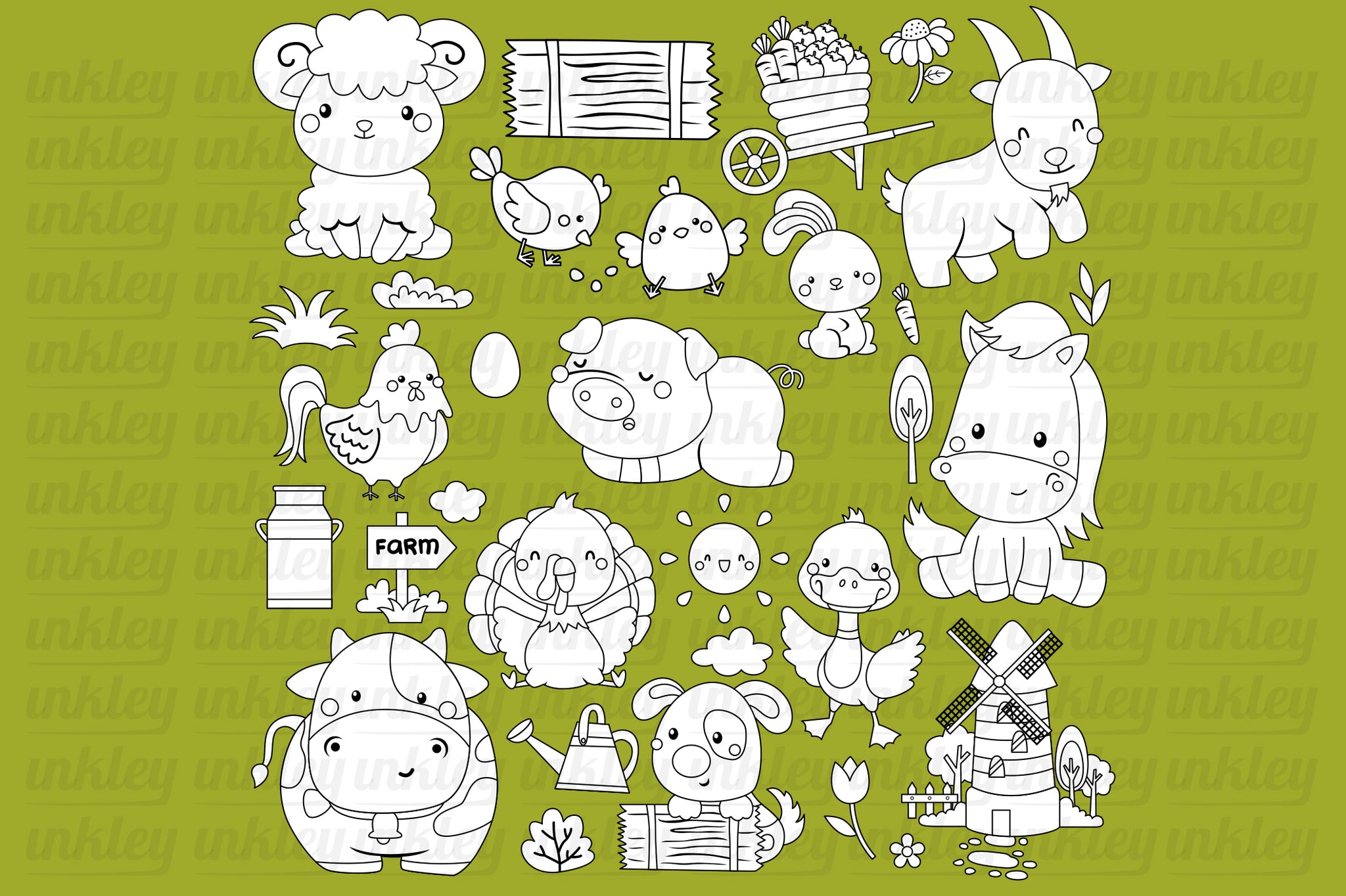 Farm Animals Clipart - Cute Animal Clip Art Coloring – inkleystudio