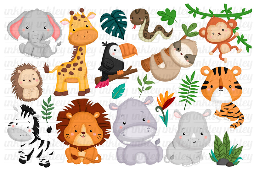 Jungle Animal Clipart - Cute Animal - Safari Clipart – inkleystudio