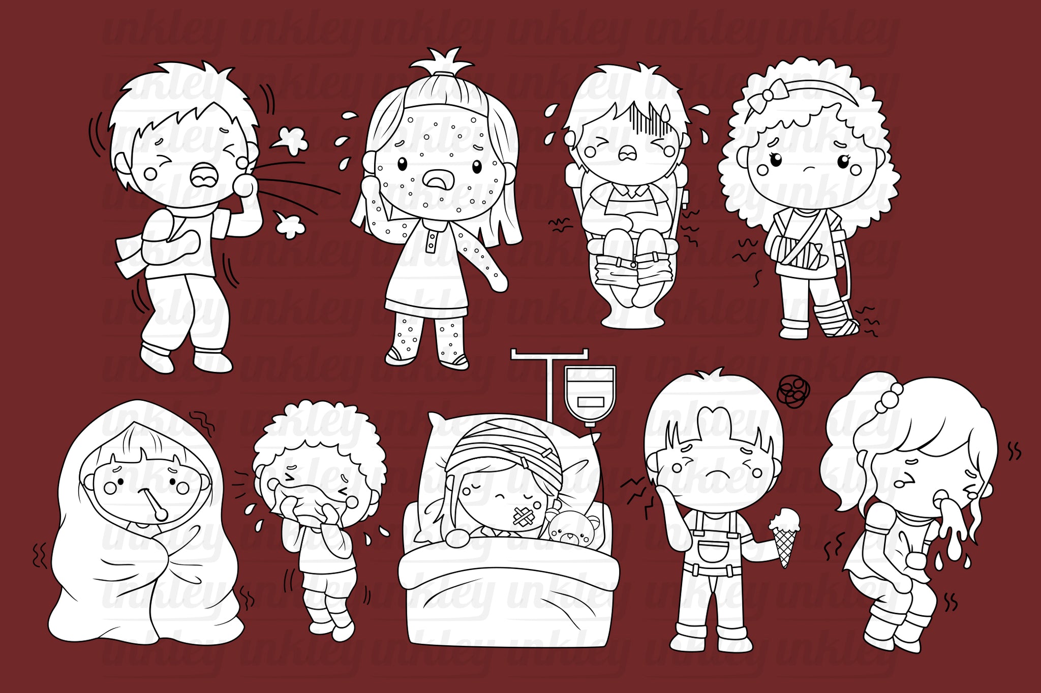 Sick Kids Clipart - Kids Clip Art Coloring – inkleystudio