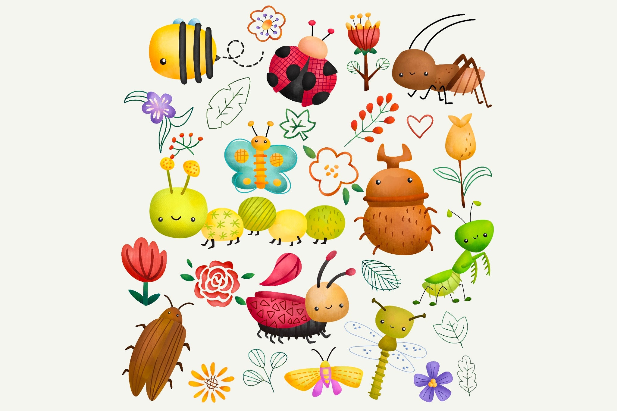 Watercolor Baby Bug Clipart - Cute Bugs Types Clip Art – inkleystudio