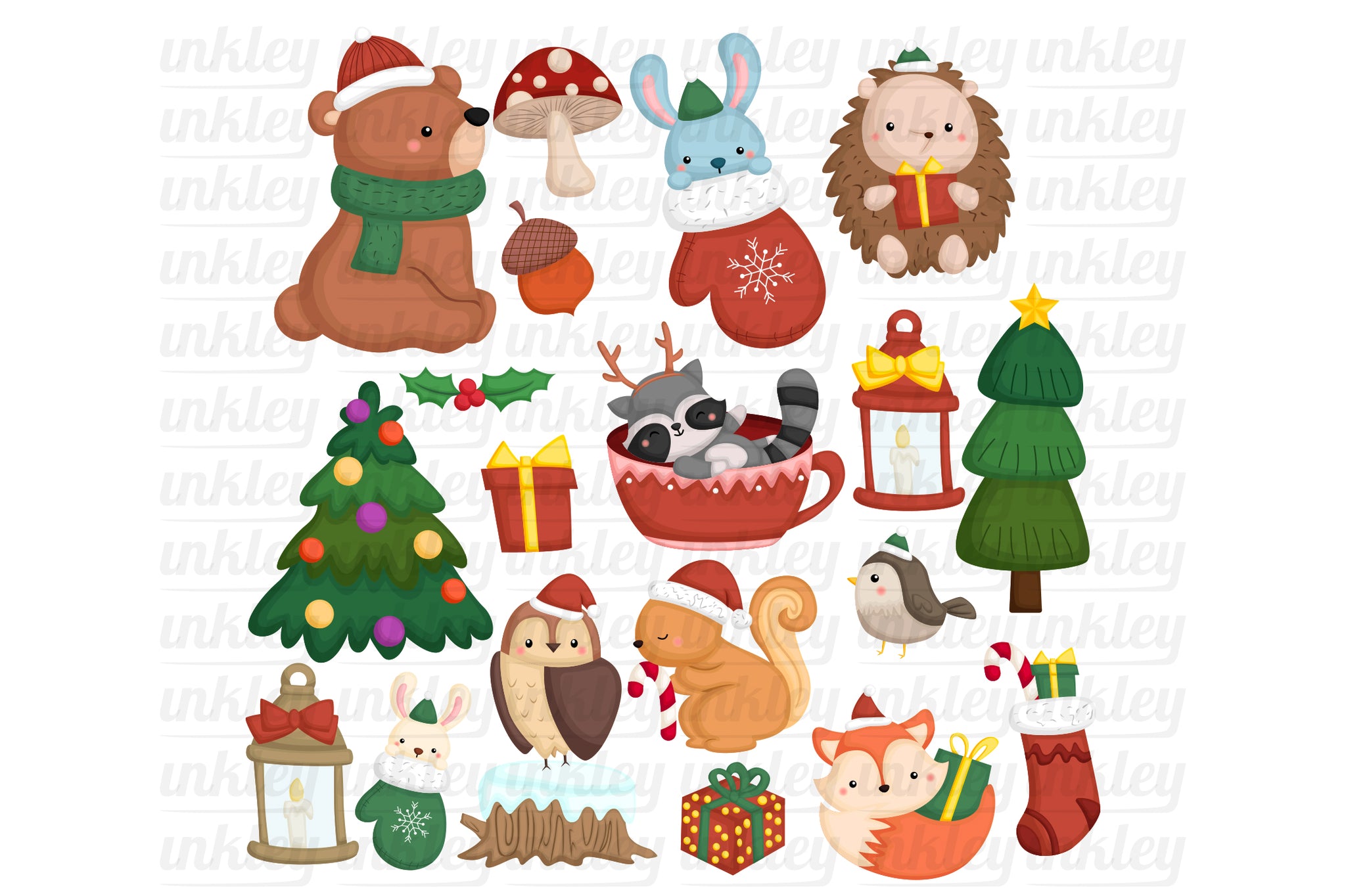 Christmas Animal Clipart - Christmas Clip Art – inkleystudio