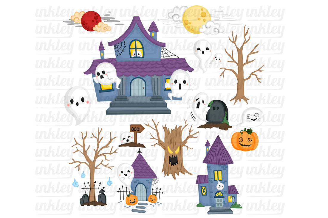 Haunted House Clipart - Cute Halloween Clip Art – inkleystudio