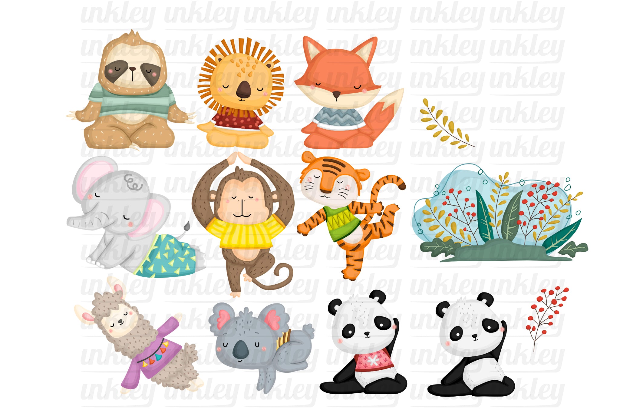 Animal Yoga Clipart - Cute Animal Clip Art – inkleystudio