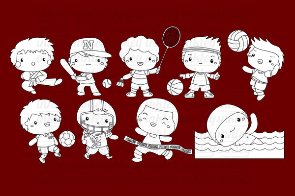 Sport and Boys Clipart - Cute Kids Clip Art Coloring – inkleystudio