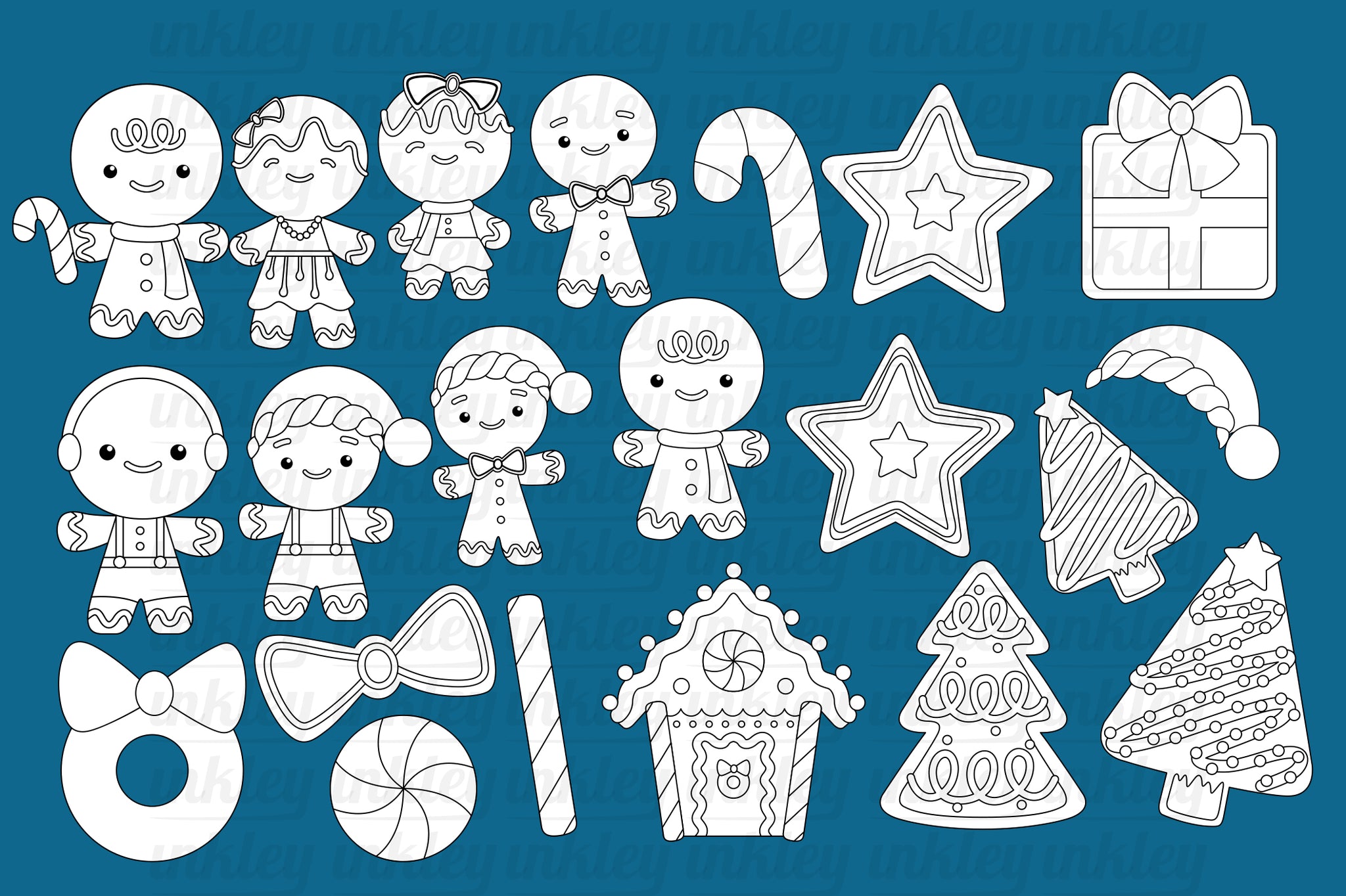 Gingerbread Family Clipart - Christmas Cookies Coloring – inkleystudio
