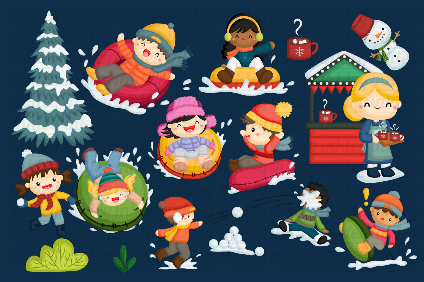 Cute Winter Games Clipart - Kids in Winter Clip Art – inkleystudio