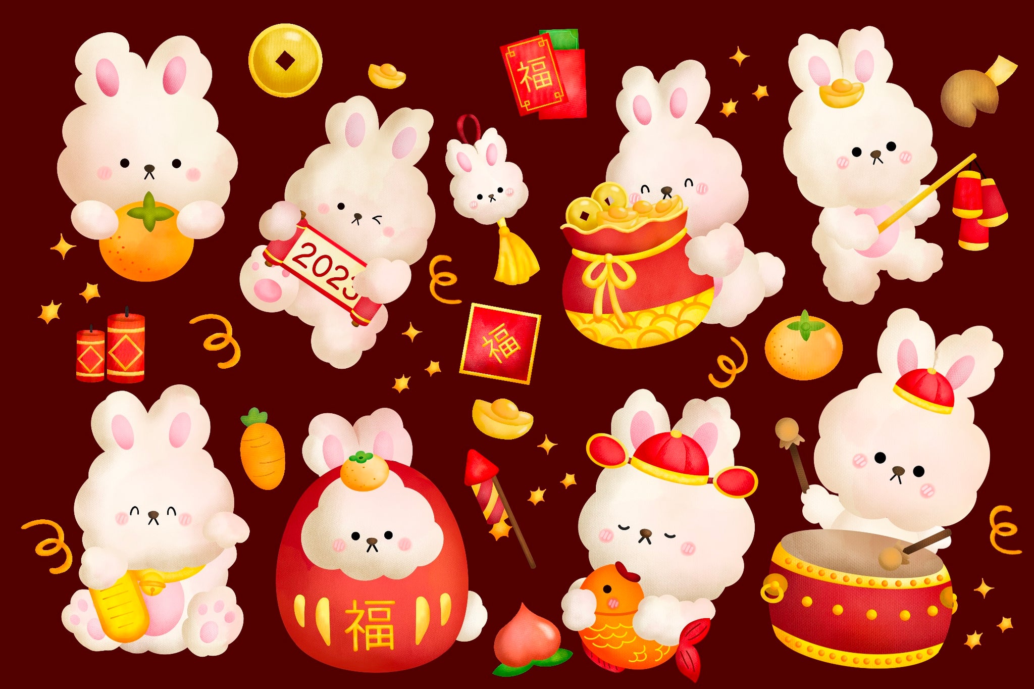 Watercolour Year of the Rabbit Clipart – inkleystudio