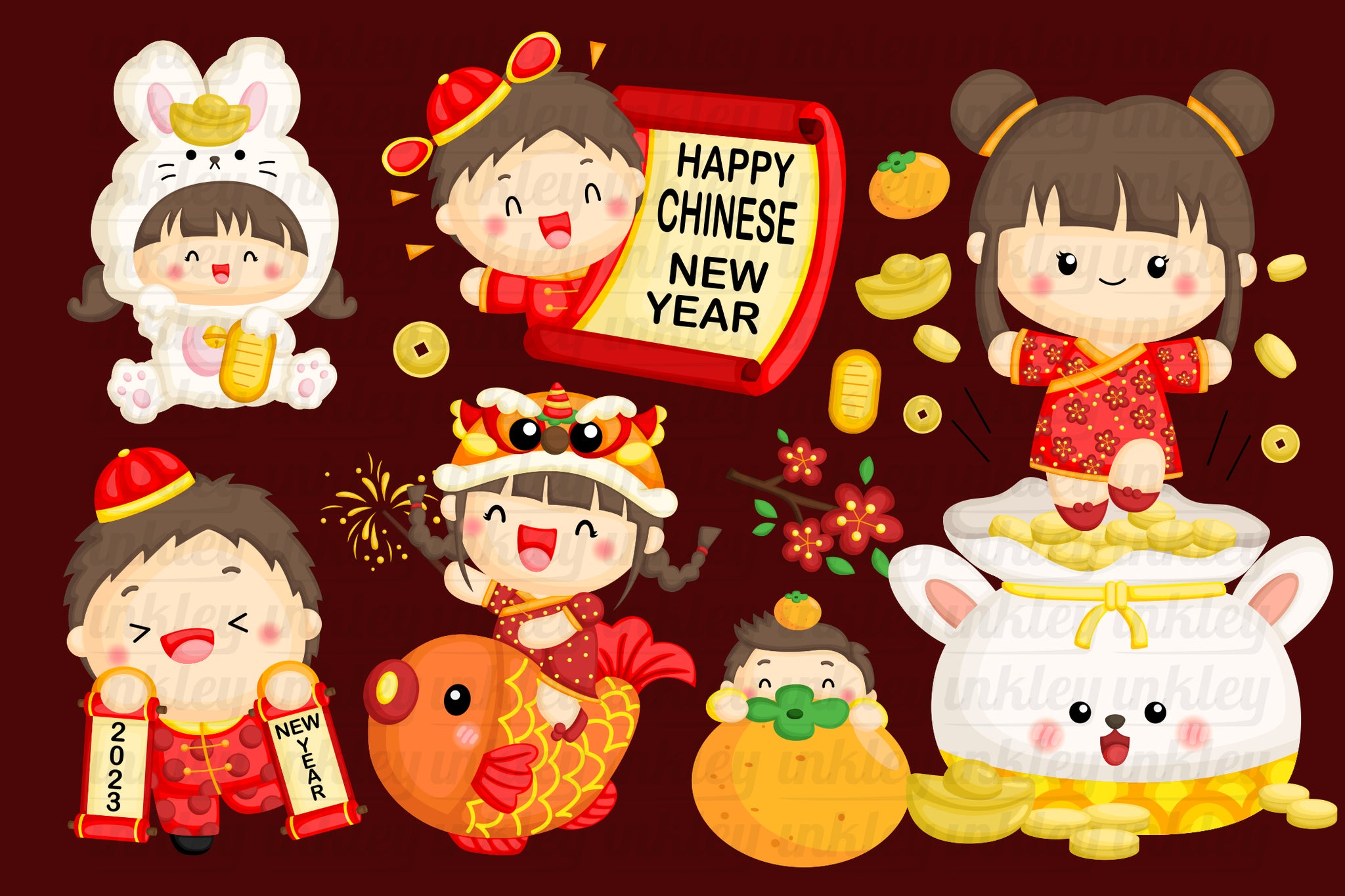Year of the Rabbit Kids Clipart - Chinese New Year Clip Art – inkleystudio