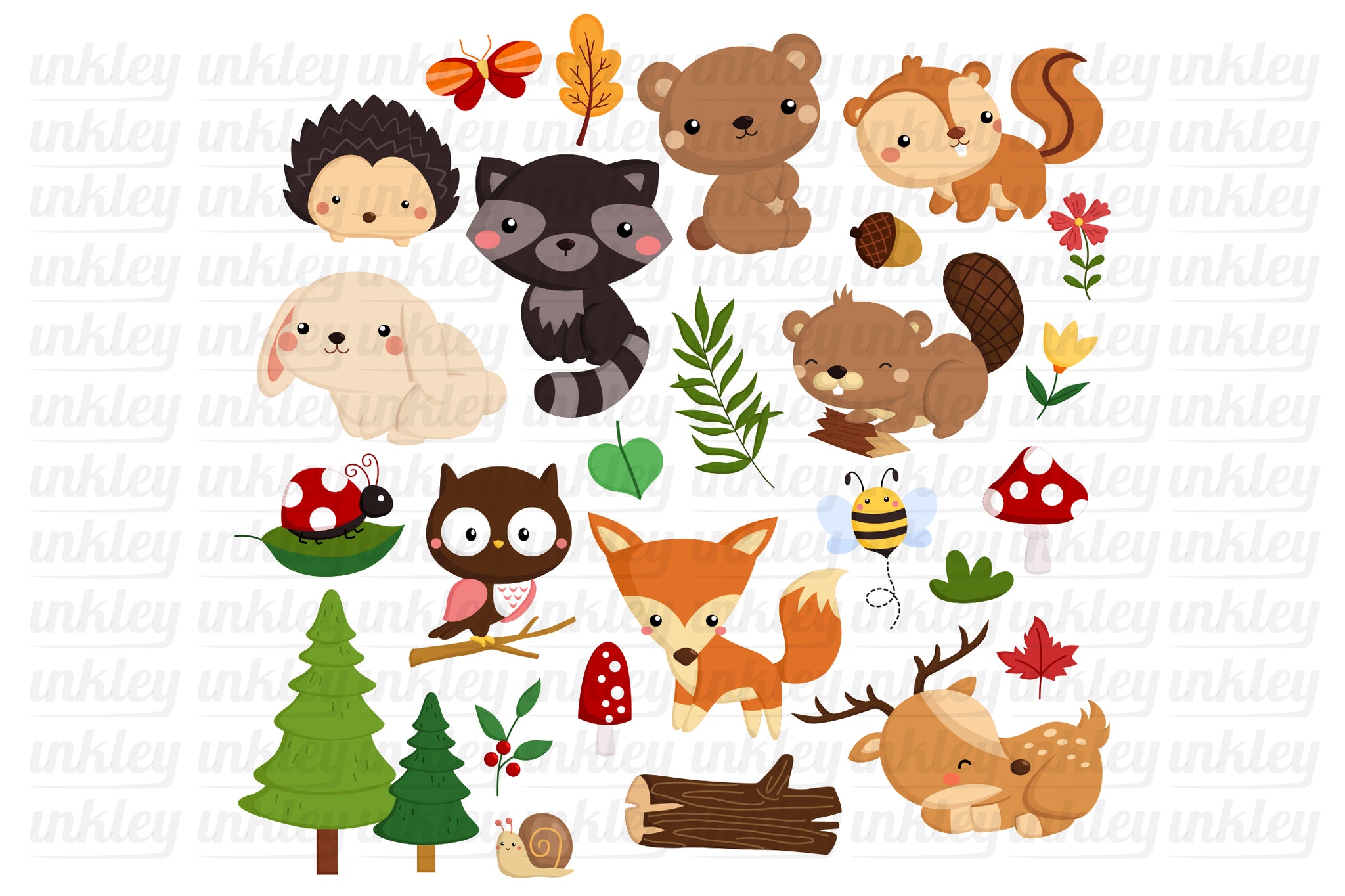 Woodland Animals Clipart - Cute Forest Animals Clip Art – inkleystudio