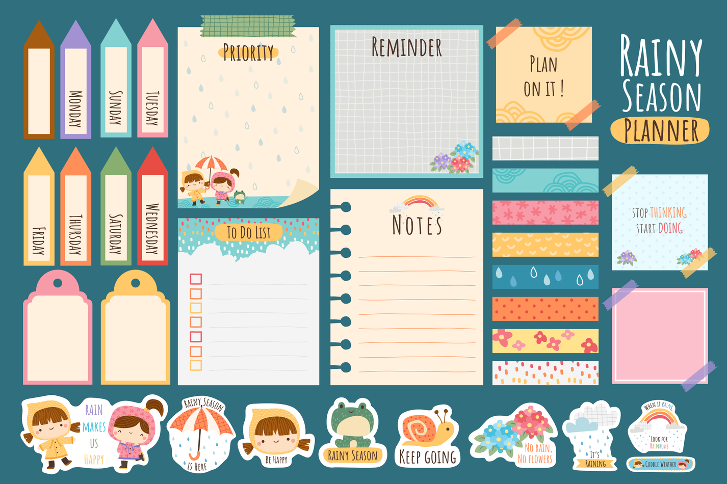 Rainy Season Planner Clipart - Cute Planner Clip Art – inkleystudio