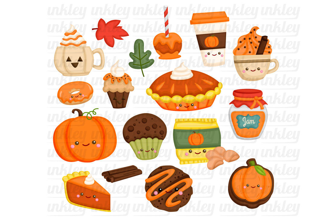 Pumpkin Flavoured Food Clipart - Cute Food Clip Art – inkleystudio