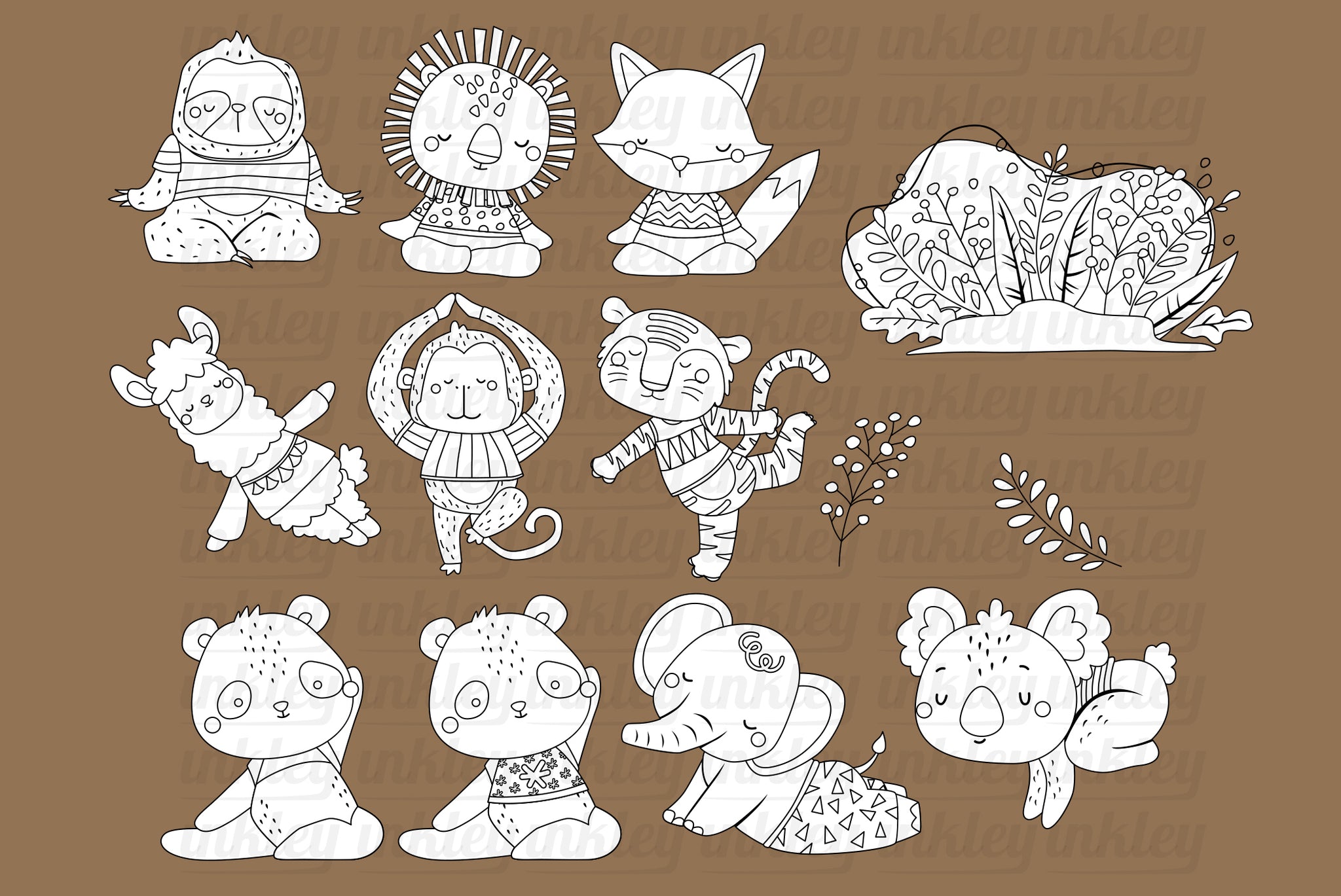 Animal Yoga Clipart - Cute Animal Clip Art Coloring – inkleystudio