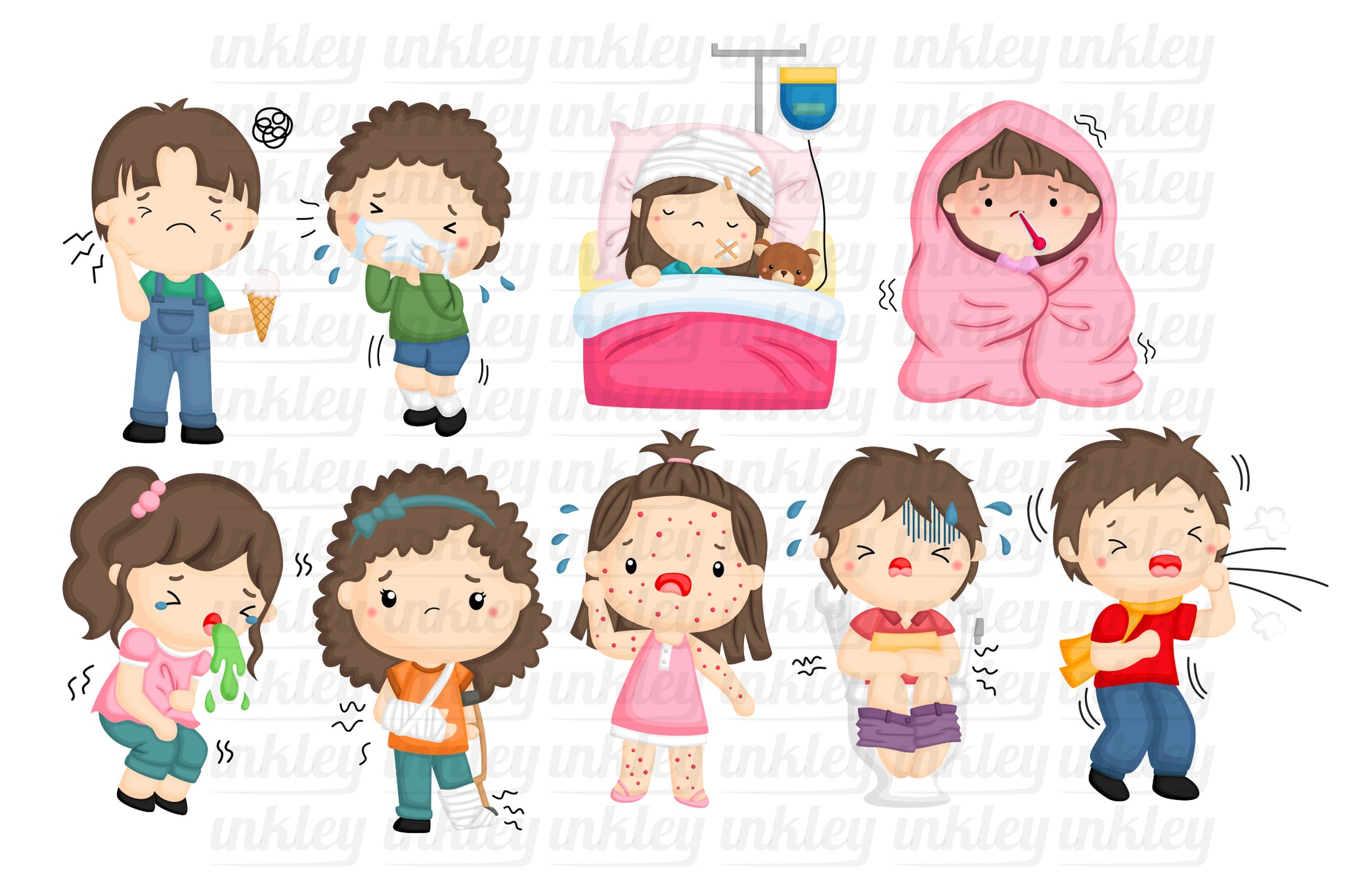 Sick Kids Clipart - Kids Clip Art – inkleystudio