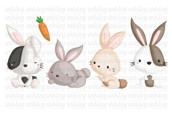 Cute Rabbit Clipart - Hare Bunny Clip Art – inkleystudio