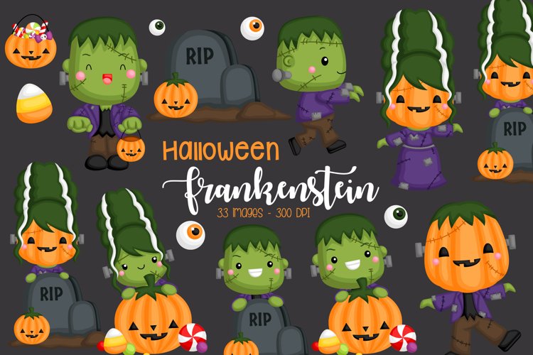 Frankenstein Clipart - Halloween Clipart – inkleystudio