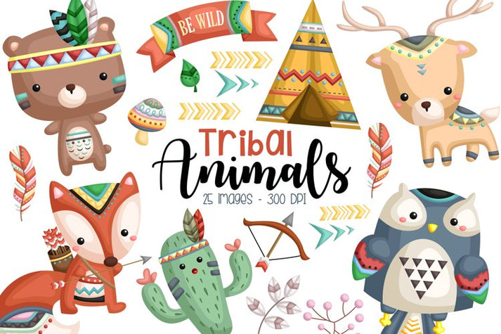 Tribal Animal Clipart - Cute Animal Clipart – inkleystudio