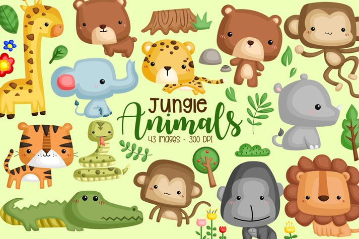 Cute Jungle Animal Clipart - Wild Animal Clip Art – inkleystudio
