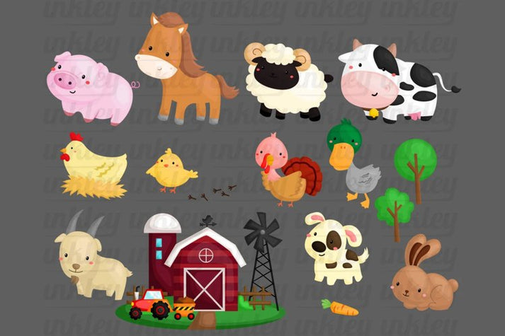 Farm Animal Clipart - Cute Animal Clip Art – inkleystudio