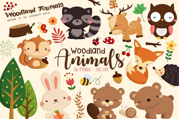 Woodland Animal Clipart - Cute Forest Animal Clip Art – inkleystudio