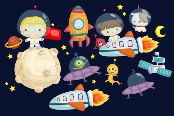 Galaxy and Space Clipart - Space and Exploration – inkleystudio