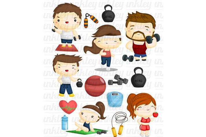 Fitness Health Clipart - Training Gym Clip Art – inkleystudio