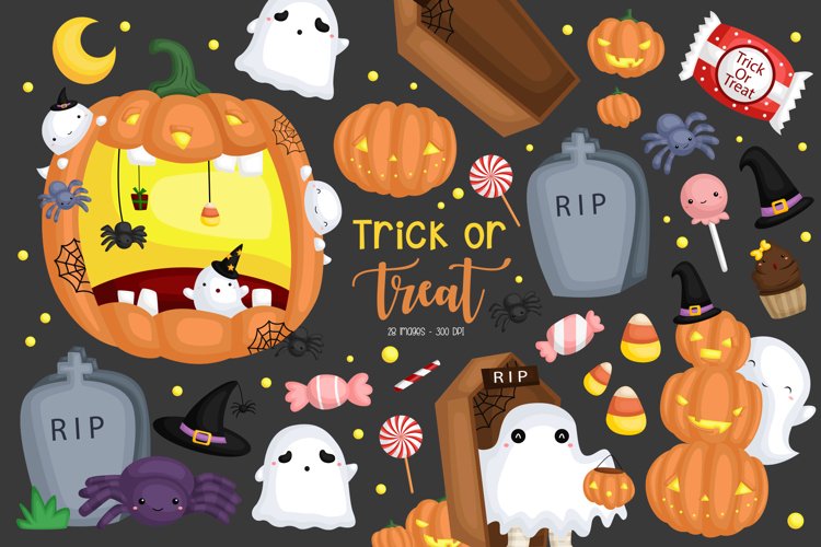 Halloween Pumpkin Clipart - Cute Ghost Clip Art – inkleystudio