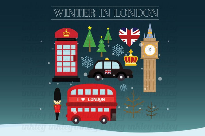 Winter in London Clipart - United Kingdom Clip Art – inkleystudio