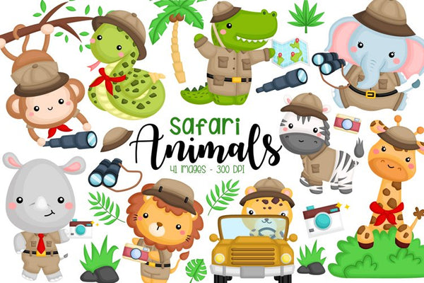 Safari Animal Clipart - Jungle Animal Clip Art – inkleystudio