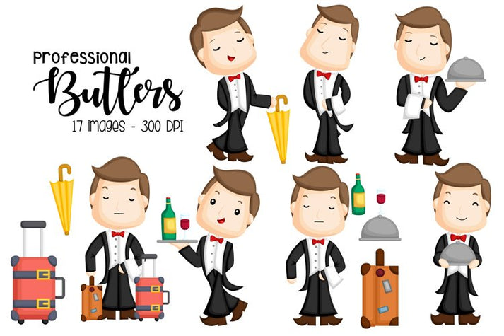 Professional Butler Clipart - Butler Servant Clip Art – inkleystudio