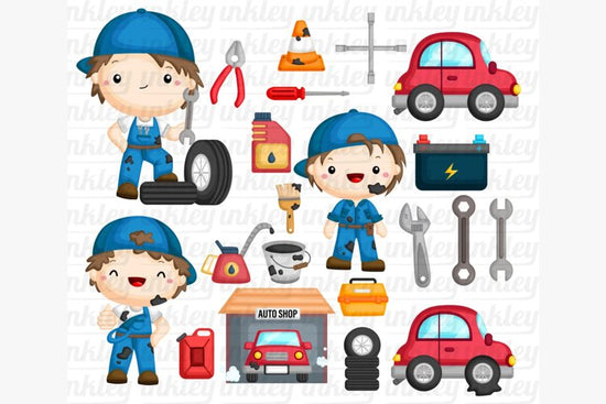 Car Mechanic Clipart - Job and Occupation Clip Art – inkleystudio