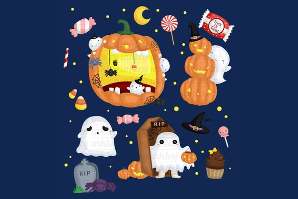 Halloween Pumpkin Clipart - Cute Ghost Clip Art – inkleystudio