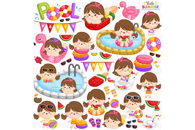 Pool Party Clipart - Cute Kids Clip Art – inkleystudio