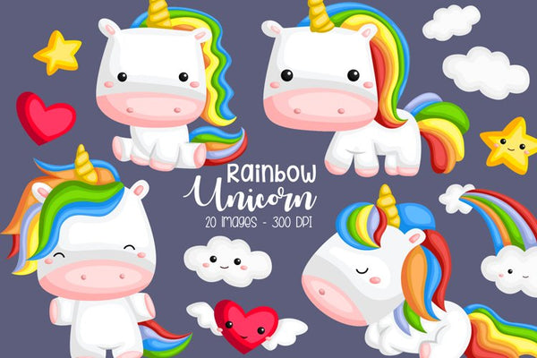 Rainbow And Unicorn Clipart - Cute Unicorn Clip Art – inkleystudio