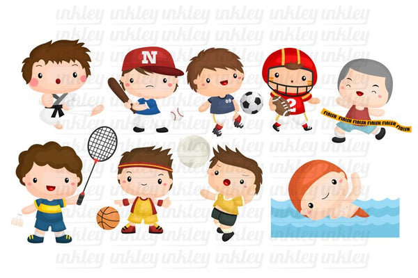 Sport and Boys Clipart - Cute Kids Clip Art – inkleystudio