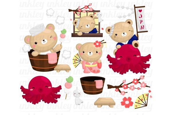 Japan Bear Clipart - Cute Animal Clip Art – inkleystudio