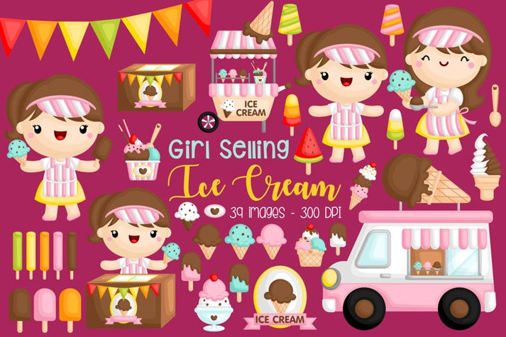 Ice Cream Truck Clipart - Kids and Food Clip Art – inkleystudio