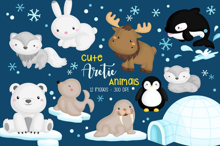 Arctic Animal Clipart - Cute Animal Clip Art – inkleystudio
