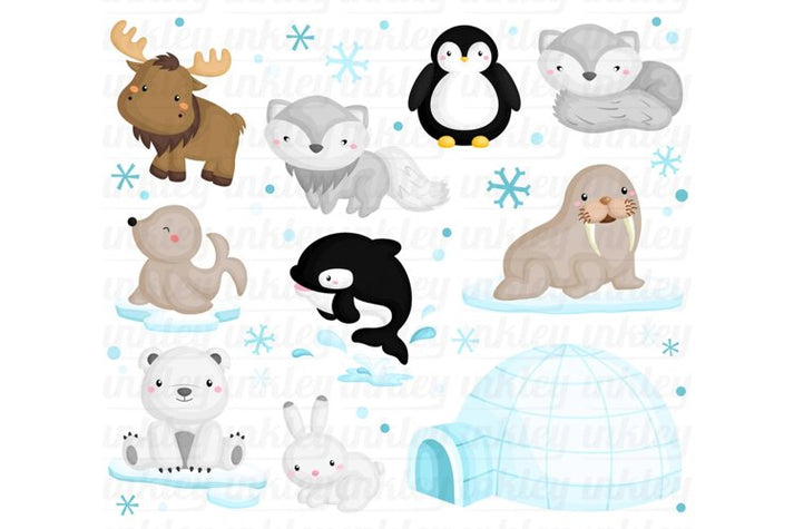 Arctic Animal Clipart - Cute Animal Clip Art – inkleystudio