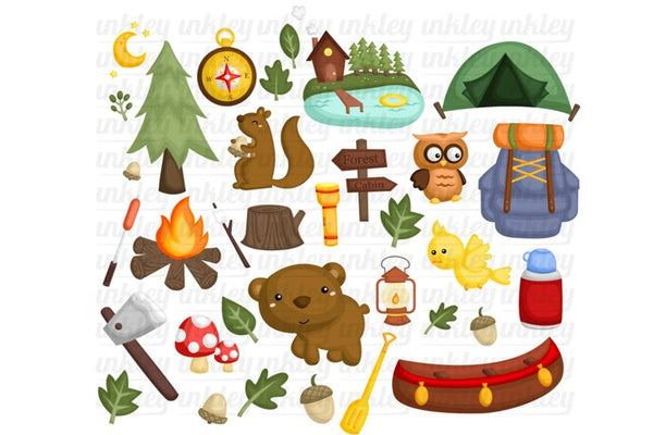 Animal in Camp Clipart - Cute Animal Clip Art – inkleystudio