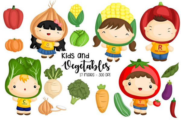Vegetable and Kids Clipart - Fresh Vegetable Clip Art – inkleystudio