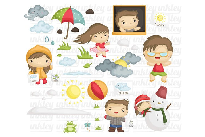 Weather and People Clipart - The Four Season Clip Art – inkleystudio
