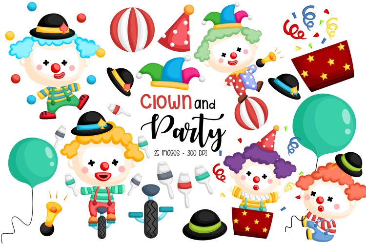 Cute Clown Clipart - Circus and Carnival Clip Art – inkleystudio