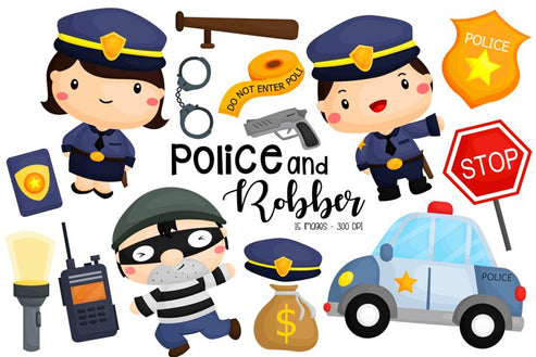 Police and Robber Clipart - Job and Occupation Clip art – inkleystudio