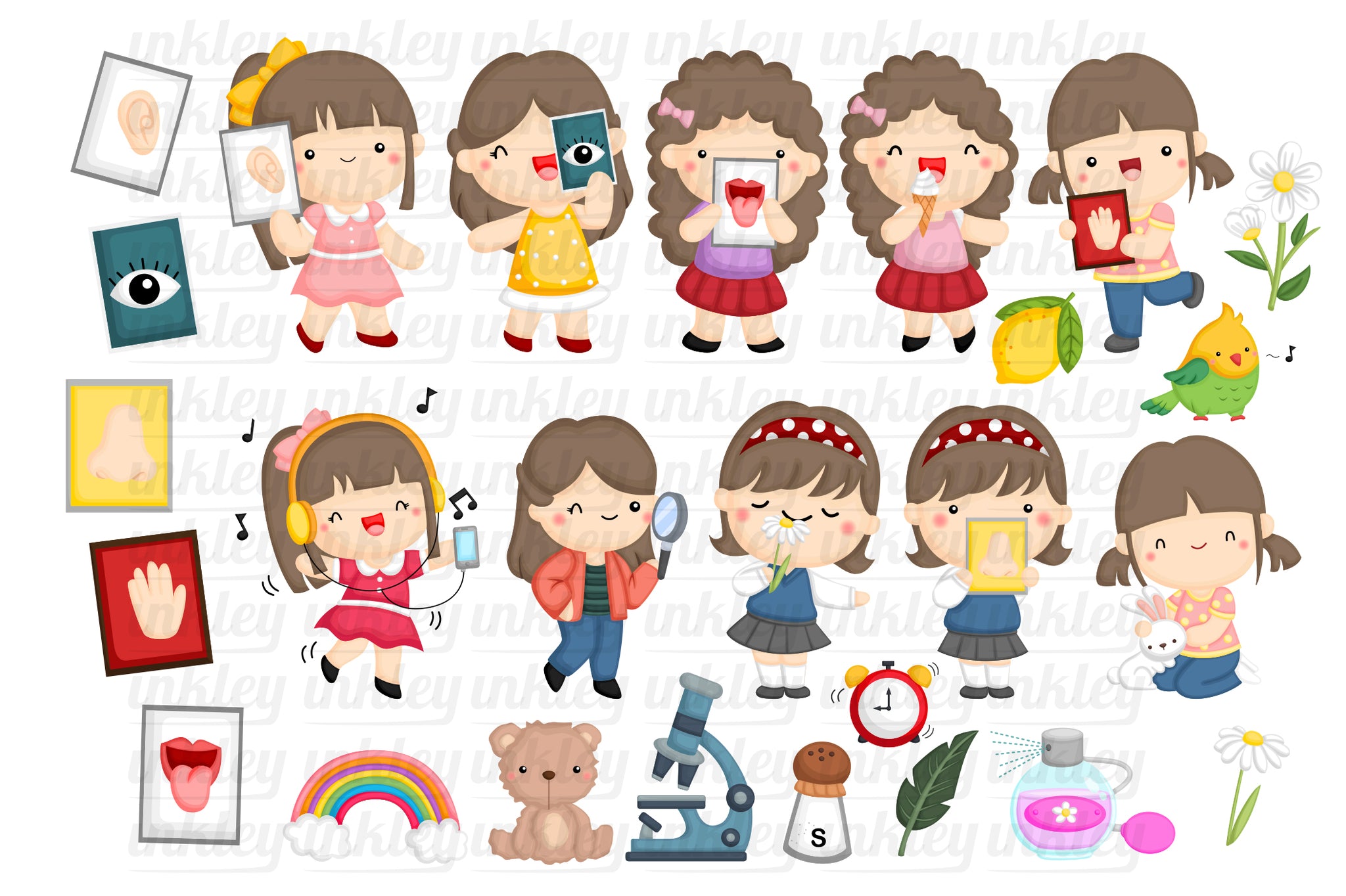 Five Senses Clipart - Kids Girl Clip Art – inkleystudio